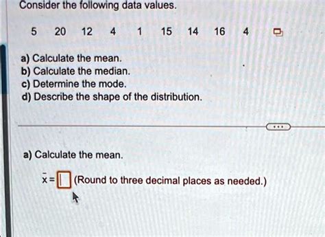 solved consider the following data values 5 20 12 4 1 15 14 16 4 a