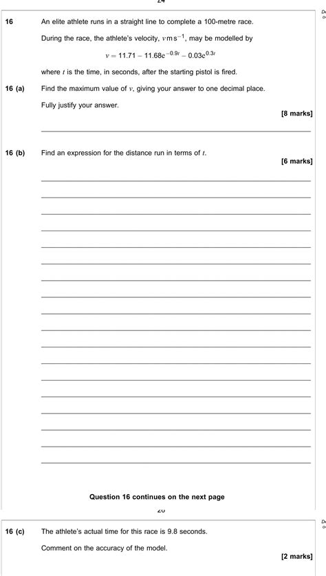 A Level Aqa Maths Pure Differentiation An Elite Athlete Runs In A Strai