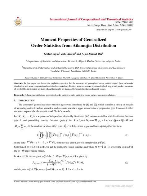 Pdf Moment Properties Of Generalized Order Statistics From Ailamujia