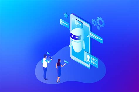 Ai 채팅 봇 기술 개념 로봇과 채팅하고 질문하고 답변을 받는 사람들 Ai 어시스턴트 지원 벡터 일러스트 레이 션 0명에 대한