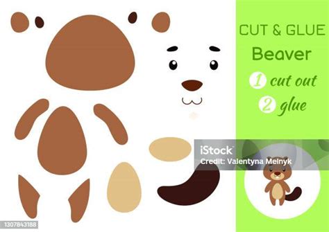잘라 서 종이 작은 비버접착제 키즈 공예 활동 페이지 유치원 어린이를위한 교육 게임 Diy 워크 시트 키즈 아트 게임 및 활동 퍼즐 벡터 스톡 일러스트레이션입니다 0명에