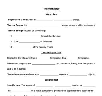 Thermal Energy Guided Notes NGSS MS PS3 4 MS PS1 4 By Phoenix LeBlanc