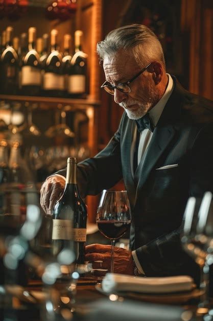 Premium Photo A Man Sitting At A Table With A Bottle Of Wine Suitable