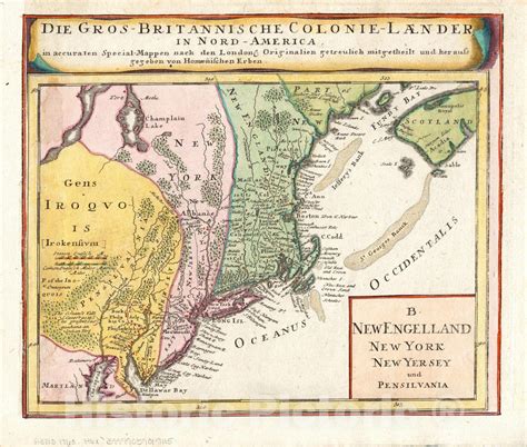 Historical Map 1760 New Engelland New York New Yersey Und Pensilvan