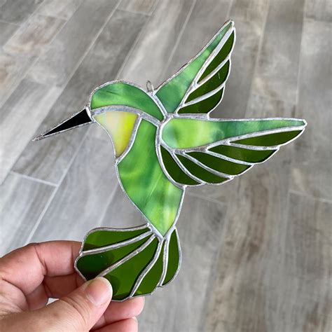 Hummingbird Handcrafted Stained Glass Hummingbird Suncatcher In Lime