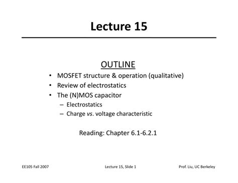 PPT Lecture 15 OUTLINE MOSFET Structure Operation Qualitative PowerPoint Presentation
