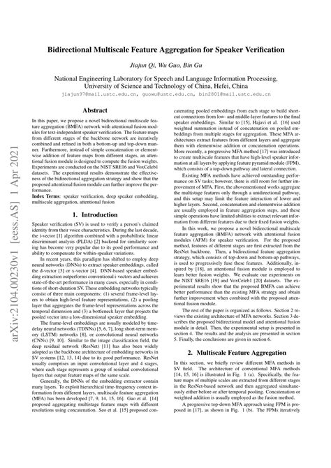 Pdf Bidirectional Multiscale Feature Aggregation For Speaker Verification