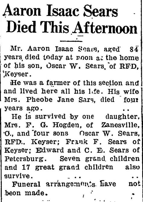 Aaron Isaac Sears 1852 1936 Find A Grave Memorial