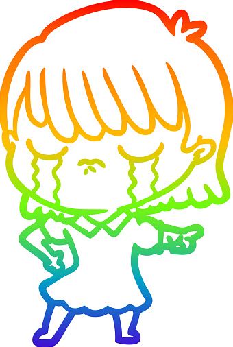 우는 만화 여자의 무지개 그라데이션 선 그림 그라데이션에 대한 스톡 벡터 아트 및 기타 이미지 그라데이션 낙서 드로잉
