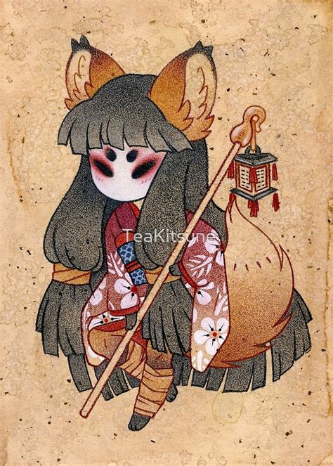 Mysterious Fox Girl Kitsune Yokai Teakitsune By Teakitsune Redbubble