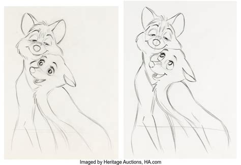 The Fox And The Hound Tod And Vixey Pair Of Large Animation Drawings By Glen Keane Walt Disney