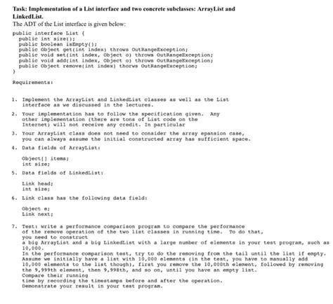 solved task implementation of a list interface and two