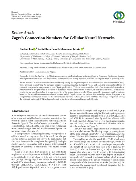 Pdf Zagreb Connection Numbers For Cellular Neural Networks