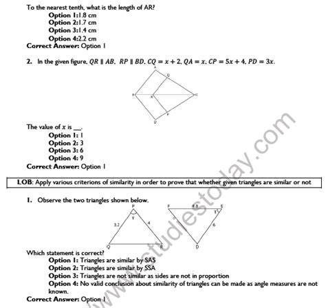 Cbse Class 10 Mathematics Triangles Worksheet Set E