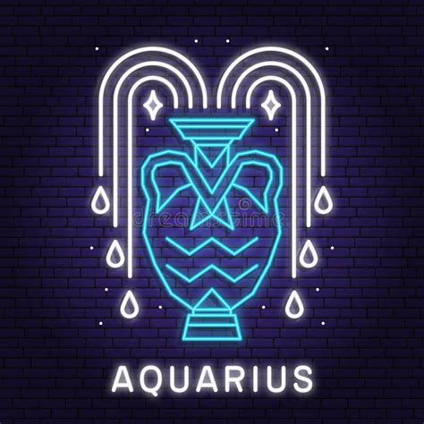 Zodiac Astrology Horoscope Neon Sign Aquarius Linear Design Vector