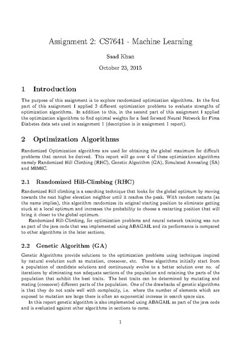 Assignment 2 Cs 7641 Machine Learning Assignment 2 Cs7641 Machine