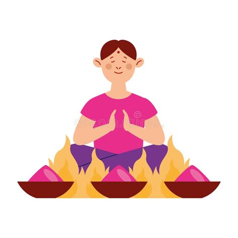 Hindu Woman Celebrating The Havan Stock Vector Illustration Of Heat Tradition 339718365