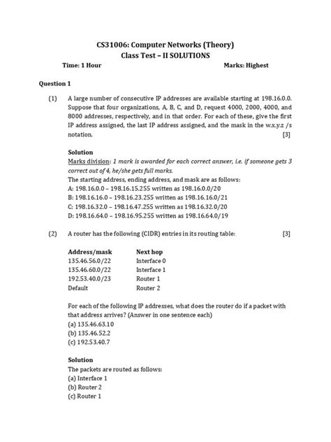 Computernetworks Classtest2 Solutions Pdf Network Congestion