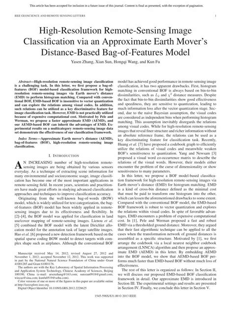 pdf high resolution remote sensing image classification via an