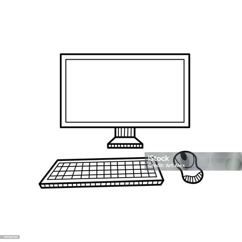 Tangan Digambar Gaming Computer Terisolasi Pada Putih Sketsa Ilustrasi