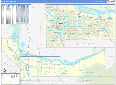 Multnomah County Or Zip Code Wall Map Basic Style By Marketmaps Mapsales