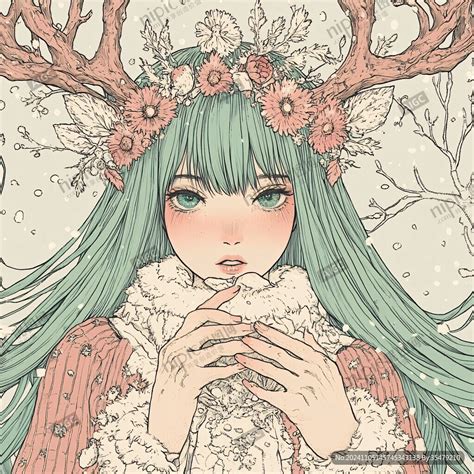ai创作图森系美少女插画 森系主题插画 森系女孩插画 鹿鹿少女 拟人鹿插画 森系人物插画 古典鹿姑娘 卡通森系女孩 梅花鹿女孩 卡通梅花鹿女孩
