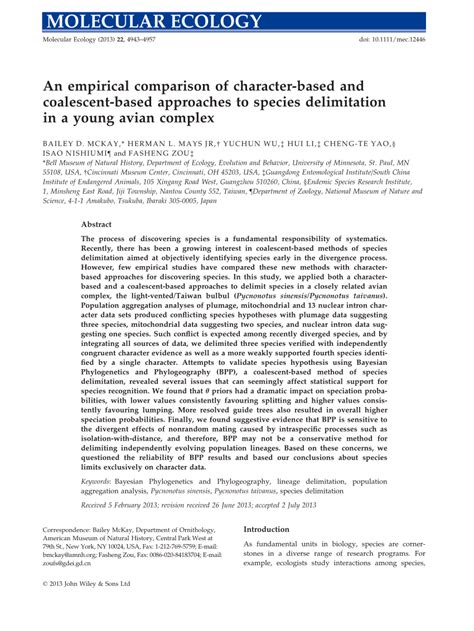 Pdf An Empirical Comparison Of Character Based And Coalescent Based Approaches To Species