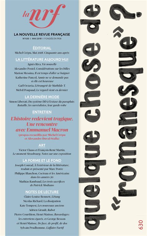La Nouvelle revue française n 630 mai 2018