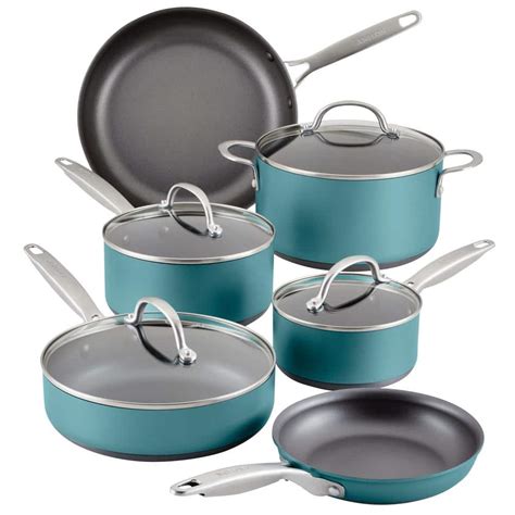 Achieve 10 Piece Hard Anodized Nonstick Cookware Sets In Teal 85115 The Home Depot