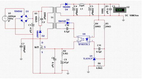220v 12v典型开关电源电路仿真Multisim 14 Multisim仿真论坛