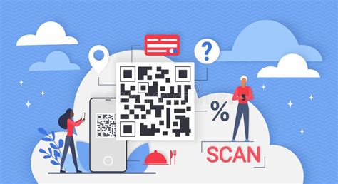 Qr Code Online Money Tiny People With Mobile Phones Scan Barcodes For