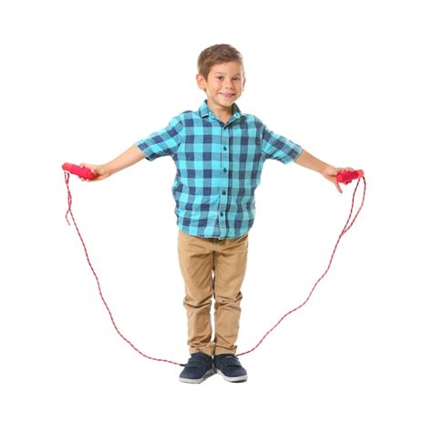 Premium Photo Adorable Boy Skipping Rope Isolated On White