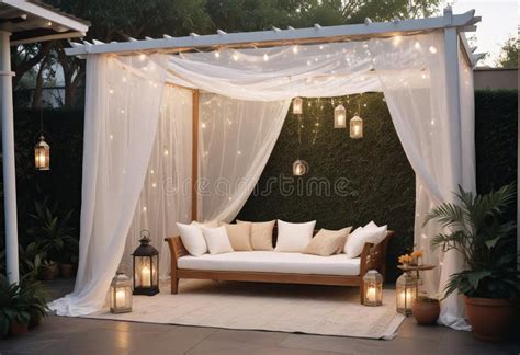 Cozy Backyard Setup With Furniture And Canopy Stock Illustration