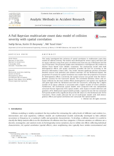 Pdf A Full Bayesian Multivariate Count Data Model Of Collision