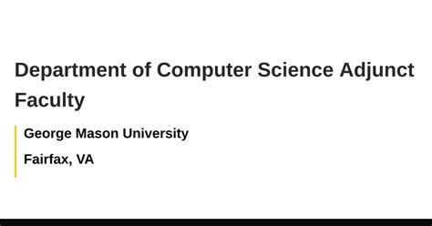Department Of Computer Science Adjunct Faculty Job With George Mason University 250756497