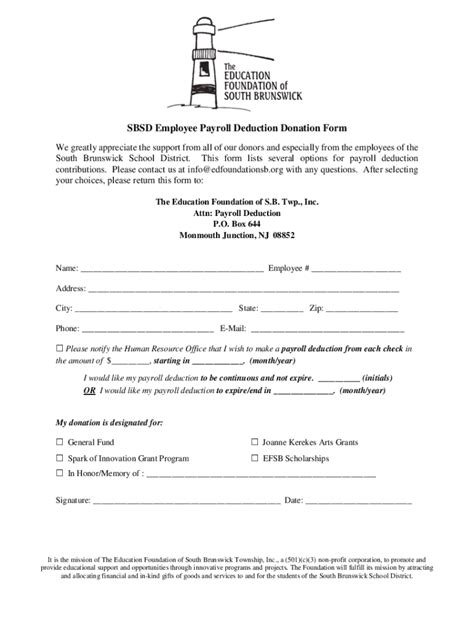 Fillable Online Sbsdefsb Employee Payroll Deduction Donation Form Fax