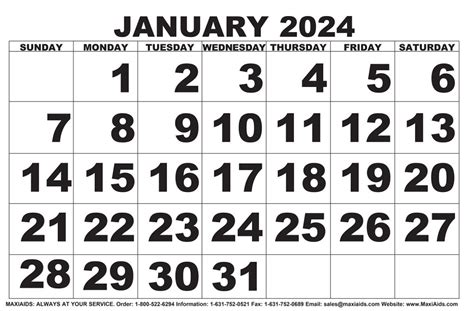 2024 January Calendar Big Numbers One 2024 Dahlia Kevina