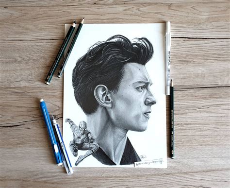 Tom Holland Graphite Pencil Drawing Spider Man Marvel Fan Art