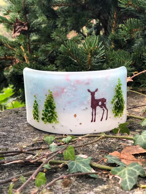 Fused Glass Reindeer Free Standing Panel Christmas Decoration Glass