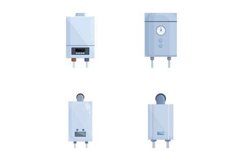 Water Heater Icons Set Cartoon Vector Gas Boiler And Electr