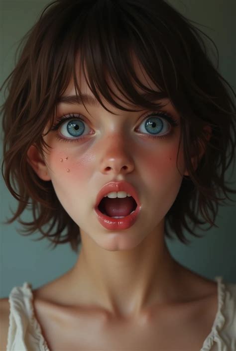 1 Girl Short Hair Brown Hair Blue Eyes Cum Full Mouth Seaart Ai