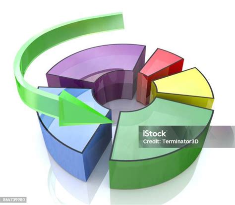비즈니스 개선 개념입니다 원형 차트입니다 금융 경제 및 비즈니스에 관련 된 정보 디자인에 3d 성장 그래프 3 차원 일러스트