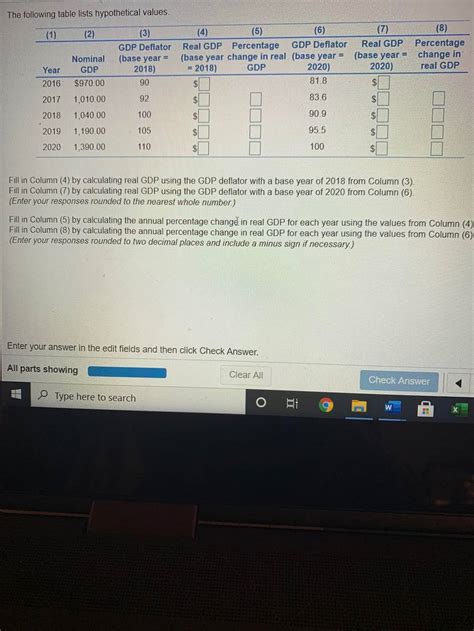 Solved The Following Table Lists Hypothetical Values 1 2 3 4 5 1 Answer