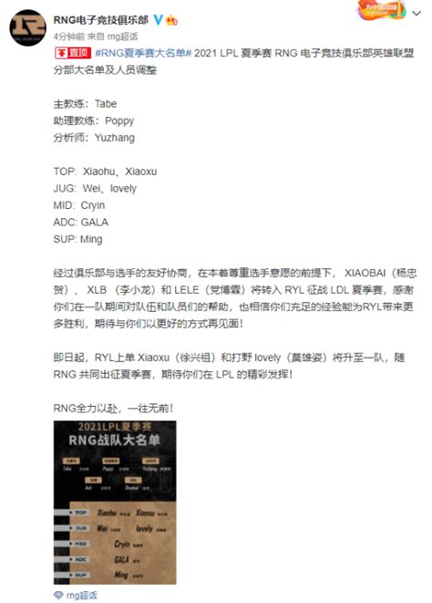《英雄联盟》rng夏季赛大名单：msi冠军阵容、新增两替补 新浪电竞电竞赛事直播报道新浪电子竞技