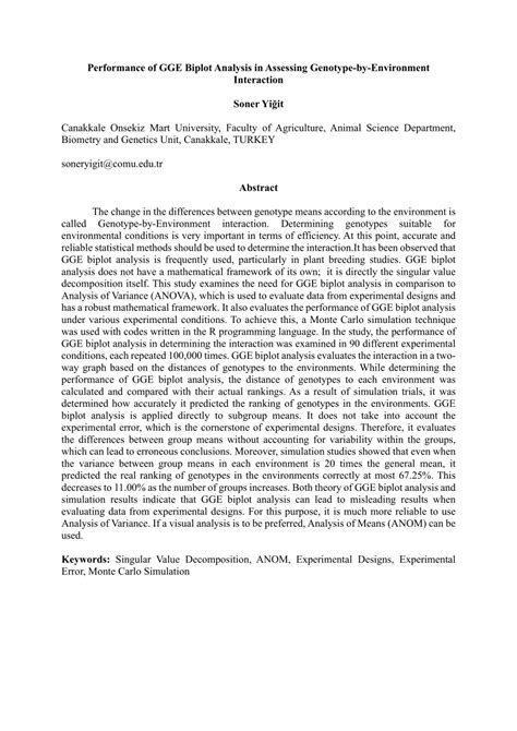 Pdf Performance Of Gge Biplot Analysis In Assessing Genotype By