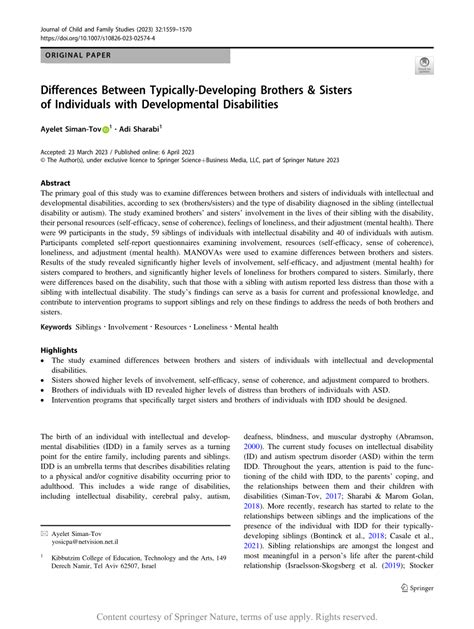 Differences Between Typically Developing Brothers And Sisters Of