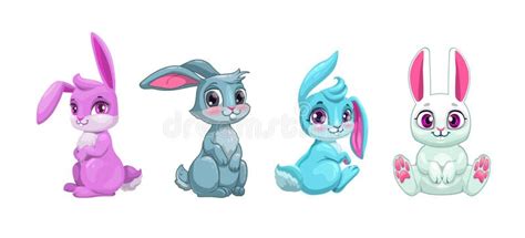 Set Of Cute Cartoon Rabbits Vector Bunny Icon Stock Vector