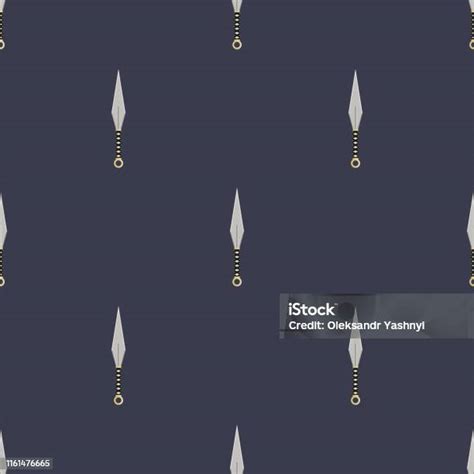 쿠나이 던지기 나이프와 매끄러운 패턴 닌자 무기 사무라이 장비 만화 스타일입니다 디자인 웹 포장지 직물 벽지에 대한 벡터 그림 강철에 대한 스톡 벡터 아트 및 기타 이미지