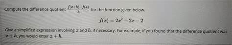 solved compute the difference quotient f x h f x h for the