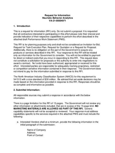 Fillable Online The Attached Request For Information Rfi Form Below